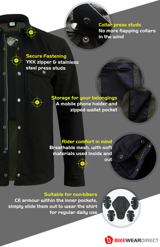 Motorbike Motorcycle Shirt Jacket Aramid Lined Protection With CE Biker ...