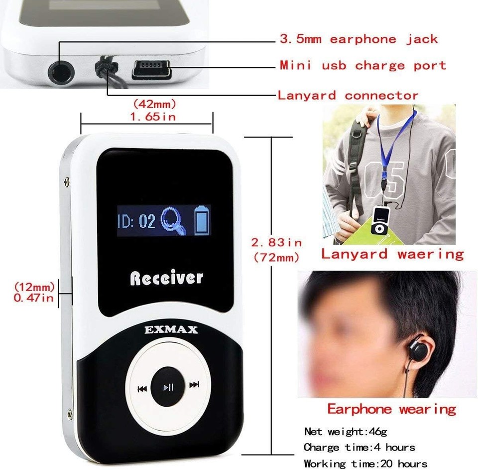 EXMAX® EX-100 Wireless Tour Guide System for Church Translation Tour ...