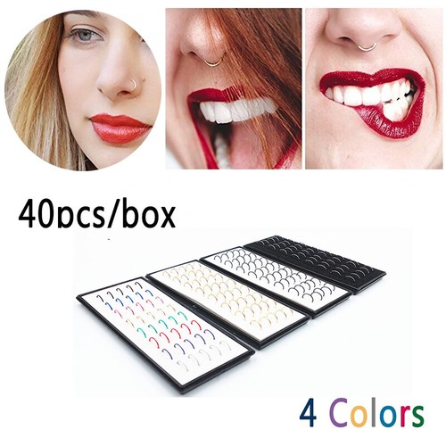 40PCS/Lot 8x0.5mm 1 Set Nose Ring Punk Hip Hop Body Piercing Jewelry ...