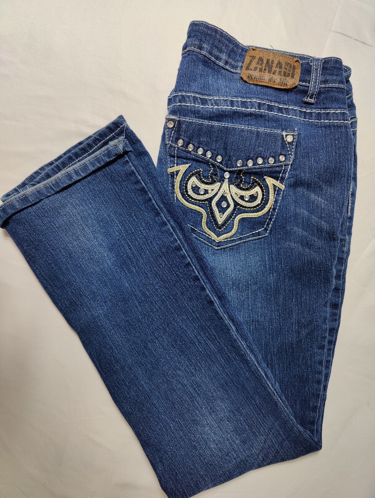 Zana Di Jeans Medium Wash Bedazzled Pockets Blue Size 18W 36X30 | eBay