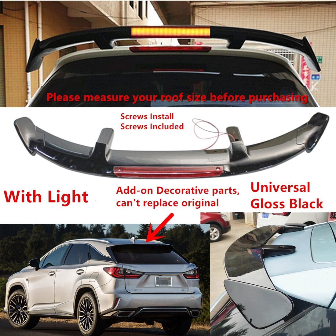 W/Light Universal For 2016-2022 Lexus RX350 RX350L Rear Window Roof ...