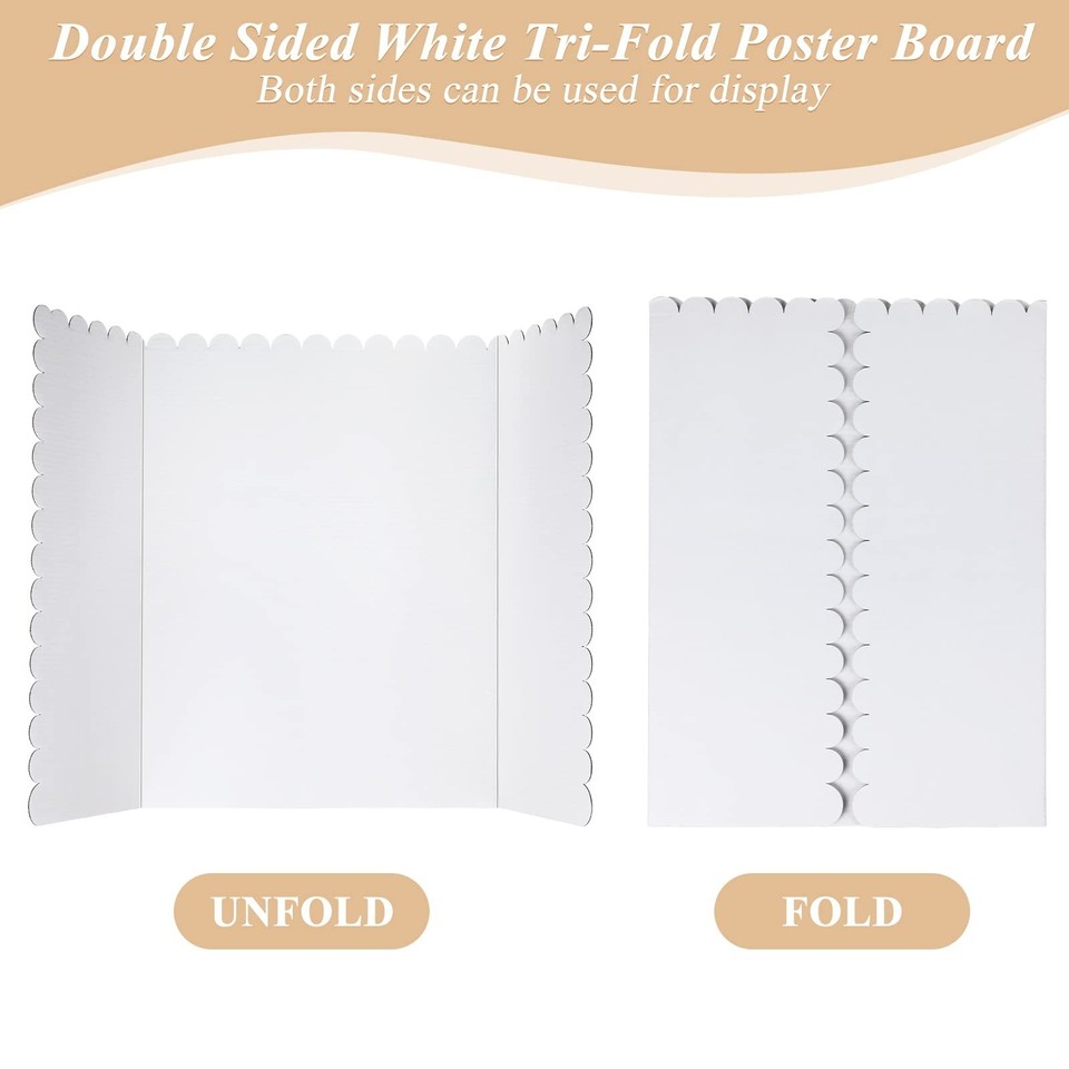 12 Pcs White Trifold Poster Board 16 x 24 Inch Cardboard Presentation ...