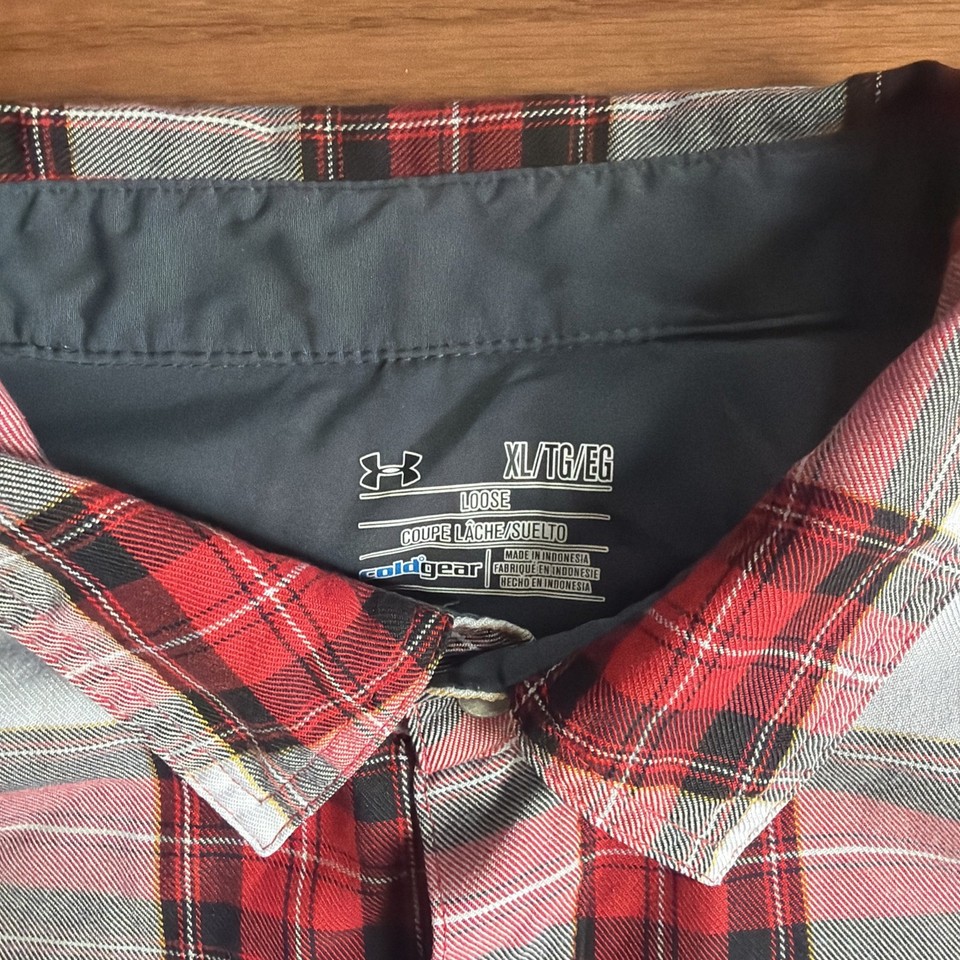 MENS UNDER ARMOUR COLDGEAR RED WHITE BUTTON DOWN SIZE XTRA LARGE LOOSE ...