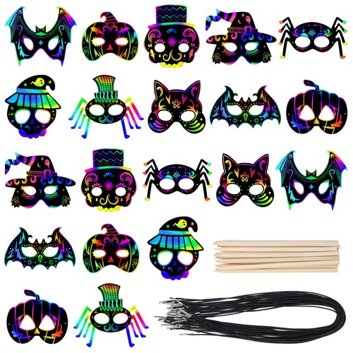 DIY Rainbow Scratch Art Masks Kit for Kids - Halloween Birthday Party ...