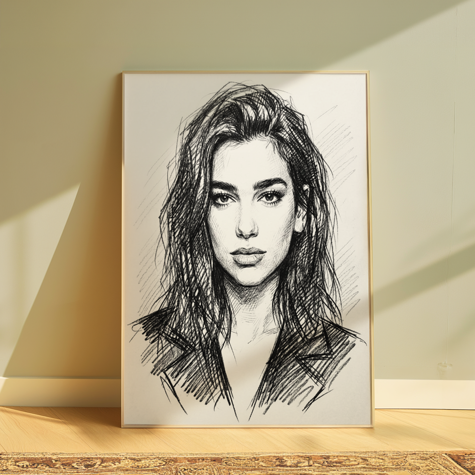 DUA LIPA DRAWING PRINT PORTRAIT SKETCH 8" x 10" DUA LIPA WALL ART HOME ...