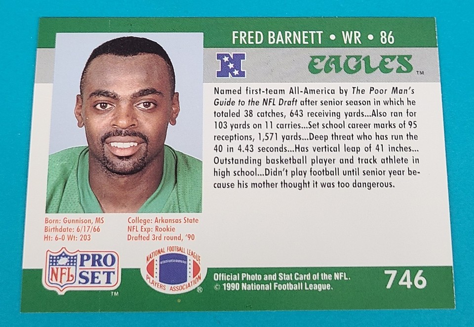 1990 Pro Set RC #746 Fred Barnett Philadelphia Eagles FOOTBALL Card R6 ...