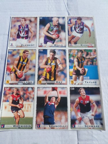 1999 SELECT AFL SAMPLE STICKER SHEET OF NINE PLAYER STICKERS IN ULTRA ...