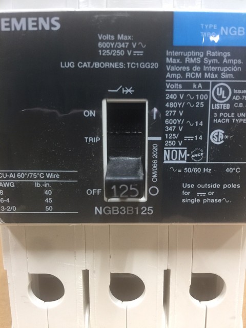 Siemens NGB3B125B 3 Pole 3 Phase 125A Circuit Breaker for sale online ...