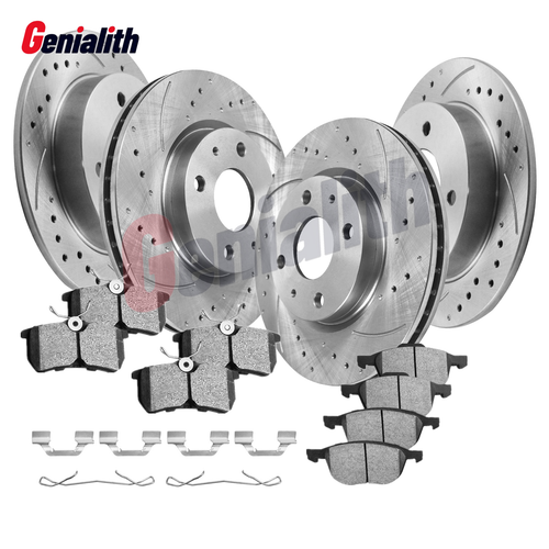 Front & Rear Brake Rotors + Brakes Pads w/Clips Ford Focus Rotor & Pad ...