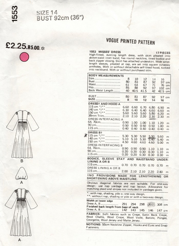 1977 Vintage VOGUE Sewing Pattern B36" Evening DRESS (1971) Christian ...