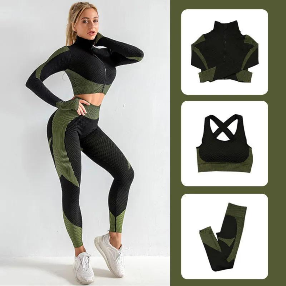 Seamless girls Yoga Set Workout Sportswear Gym Clothing Fitness Long ...