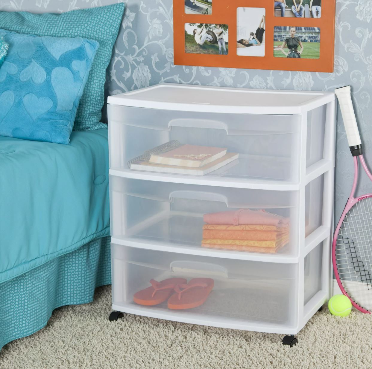 Sterilite Plastic 3 Drawer Cart Wide Tower Black Dorm Portable Storage ...