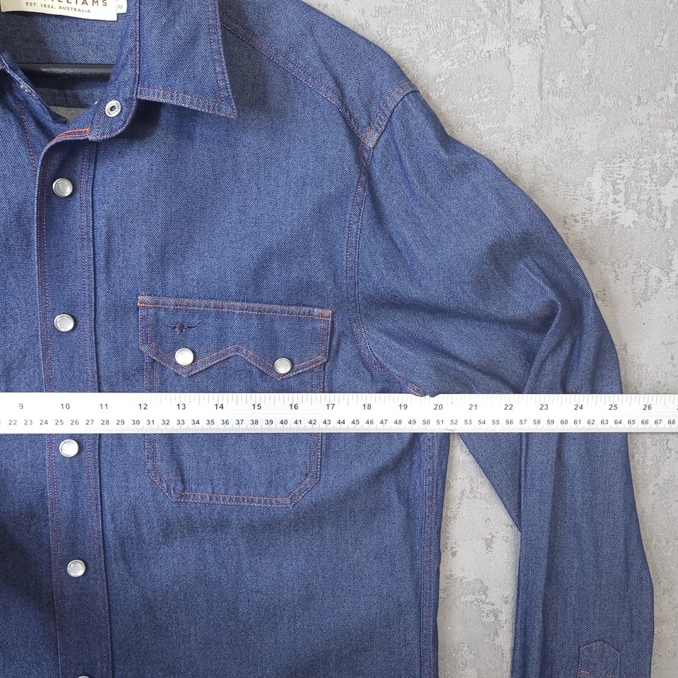R.M. Williams Western Shirt Men's Medium Blue Denim Cotton Sawtooth ...