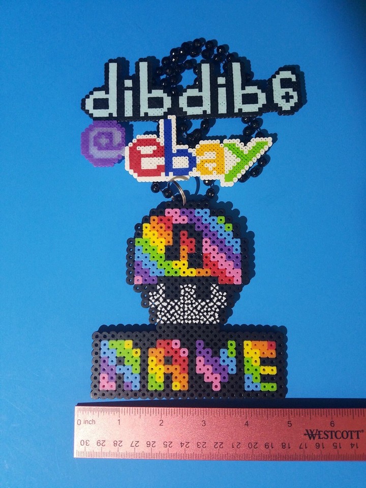 Mario mushroom rave perler kandi necklace, PLUR, nintendo, acid, hama ...