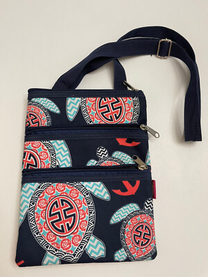 N Gil Crossbody Shoulder Canvas Sea Turtle Print, 3 Zippered Bag ...