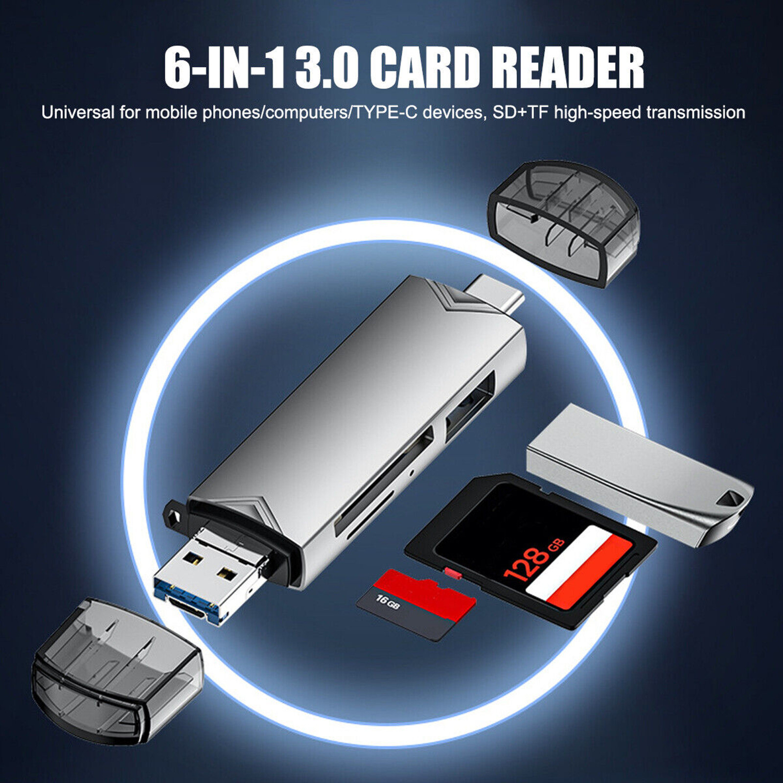 6 in 1 USB 3.0 Type C / USB / Micro USB SD TF Memory Card Reader OTG ...