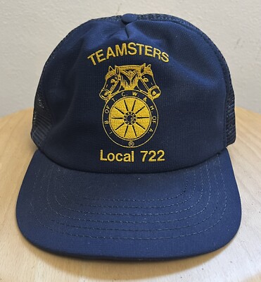 Vintage Trucker Hat Teamsters Local 722 Blue Made In USA Adjustable ...