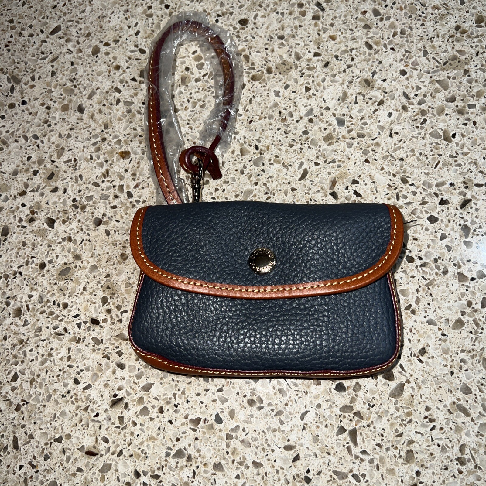 NWOT Dooney & Bourke Black Pebble Leather Snap Button Wristlet with ...