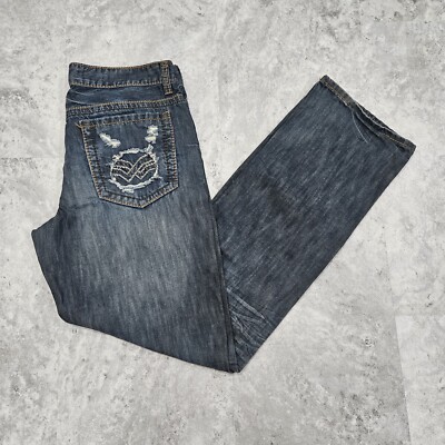 Helix Straight Jeans Mens 34W 34L Dark Wash Thick Stitch Distressed | eBay