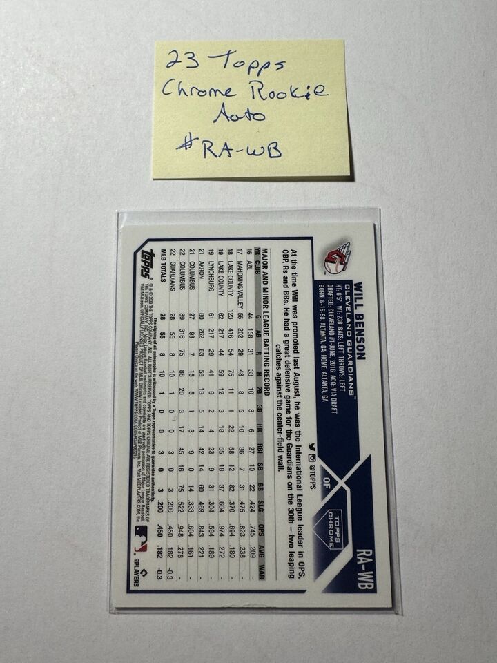 2023 Topps Chrome Rookie Autograph Will Benson RC Auto #RA-WB | eBay