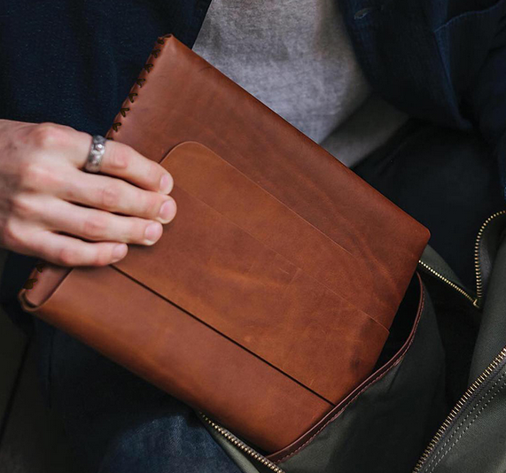 file Folder pocket cow Leather Messenger bag Briefcase ipad Pouch brown ...