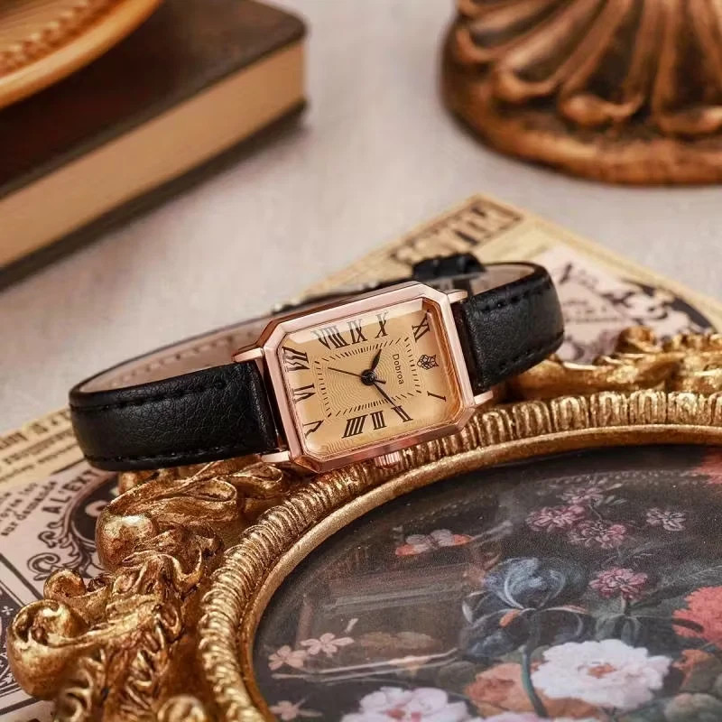Retro Women Rectangular Quartz Watch Roman Numerals Elegant Analog ...