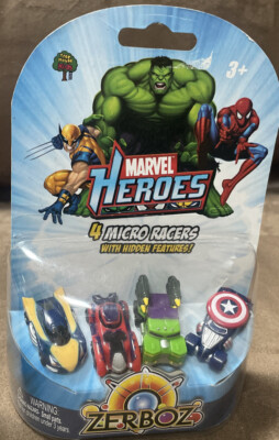 MARVEL HEROES ZERBOZ 4 MICRO RACERS WITH HIDDEN FEATURES!! HULK/SPIDER ...