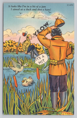 Postcard Comic I aimed At Duck And Shot A Ham Hunters Humor | eBay