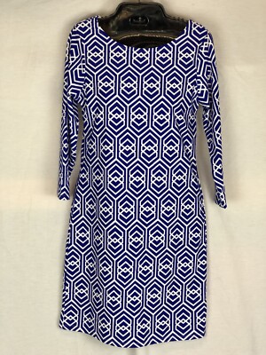 All For Color Dress S Blue White Print 3/4 Sleeve Royal Knot Lakeside ...