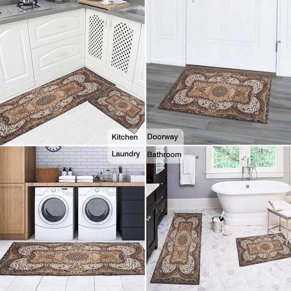 Brown Kitchen Rug Mat Farmhouse Kitchen Rugs Sets of 2 Washable Non ...