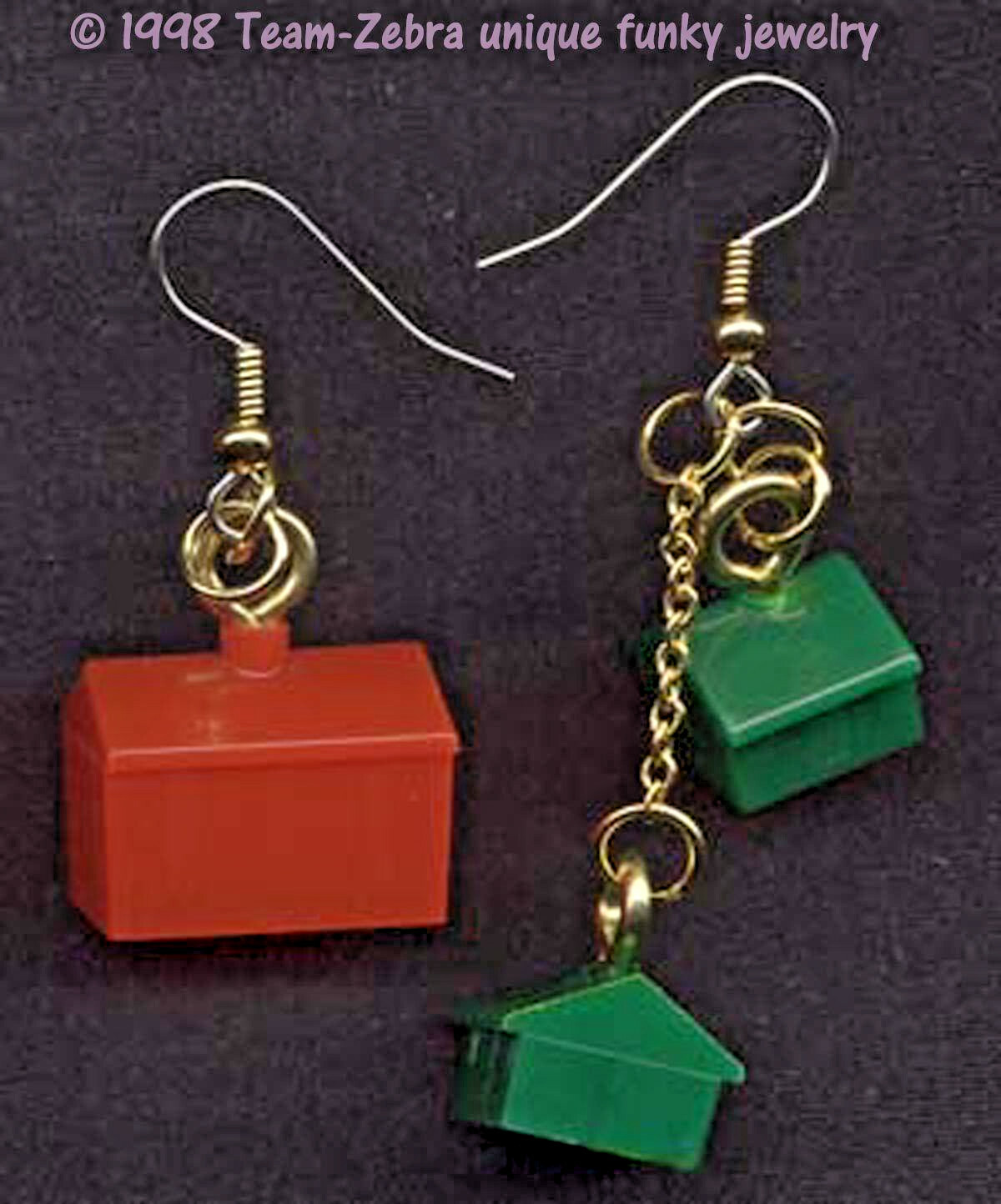 Funky MONOPOLY HOTEL HOUSE EARRINGS Part Piece Marker Game Token ...