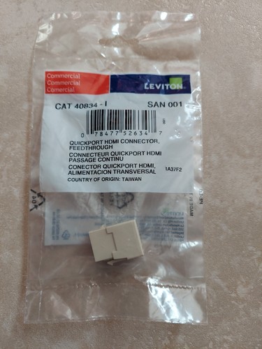 Leviton CAT 40834-I QuickPort HDMI Snap-In Connector | Feedthrough ...