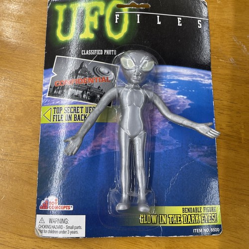 UFO Files Bendy Alien Invader Action Figure Sealed Vintage Glows in the ...