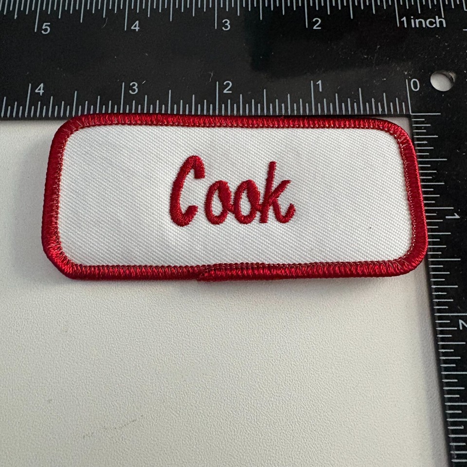 Cook Name White Red-Trim Embroidered Iron-On Patch Personalized Uniform ...