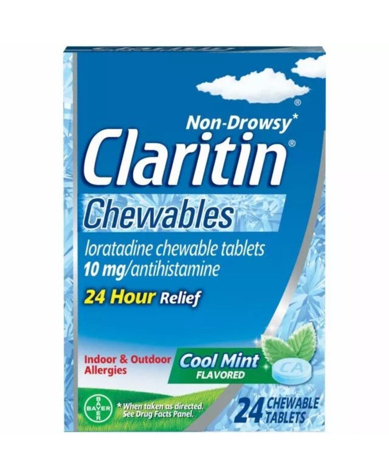Claritin 24 Hour Non-Drowsy Allergy Relief-24 Chewable Mint Tablets ...