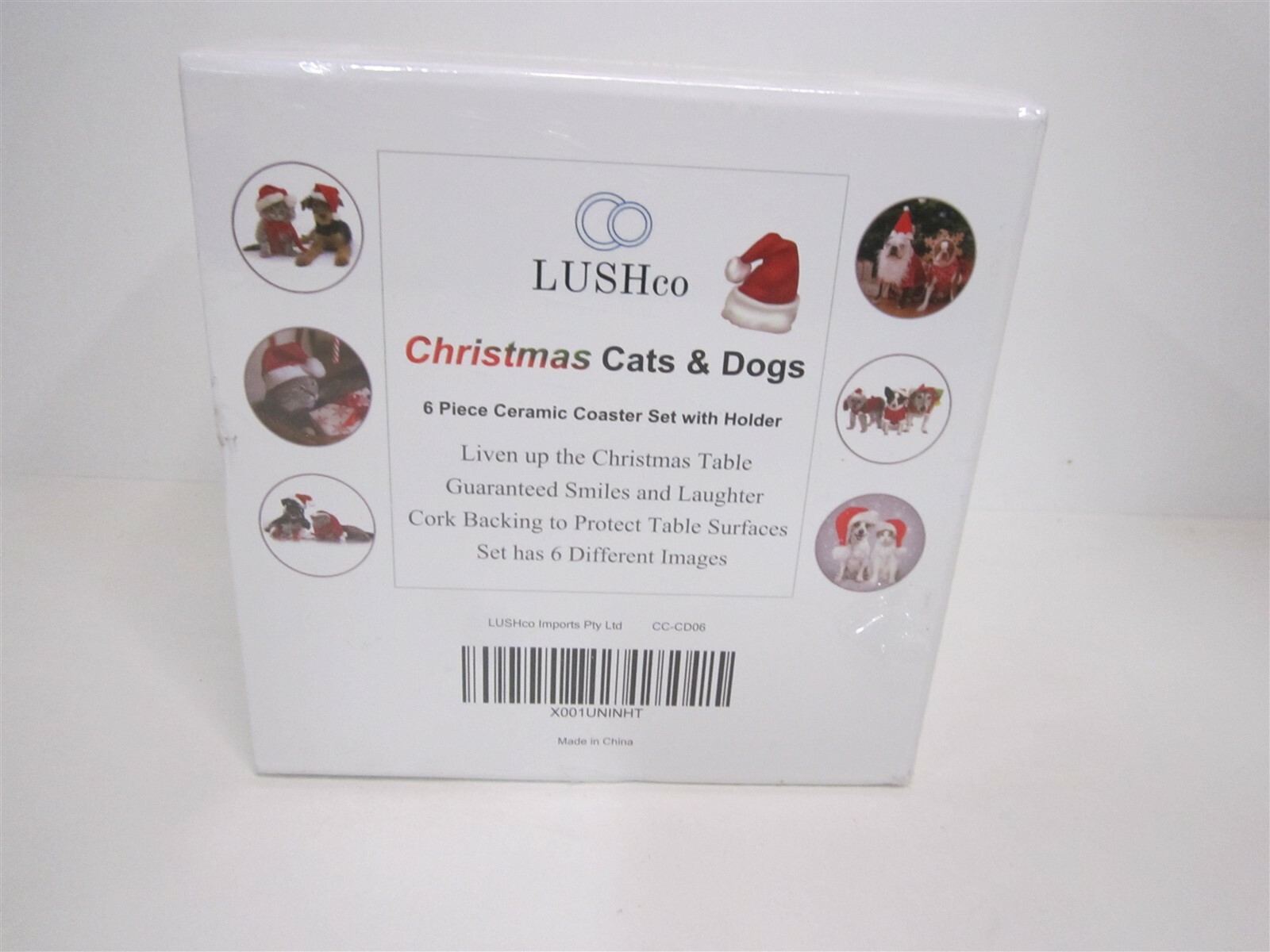 LUSHco Christmas Cats & Dogs Ceramic Coasters (Set of 6) Large 4 Inch ...