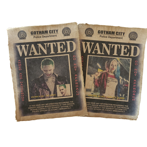 Harley Quinn/Joker aged printed wanted posters, Halloween Prop, Wall ...