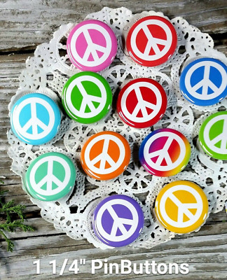 12 Hippy PEACE SIGN 1 1/4" Pinback Buttons Party Favors Festival Gift ...