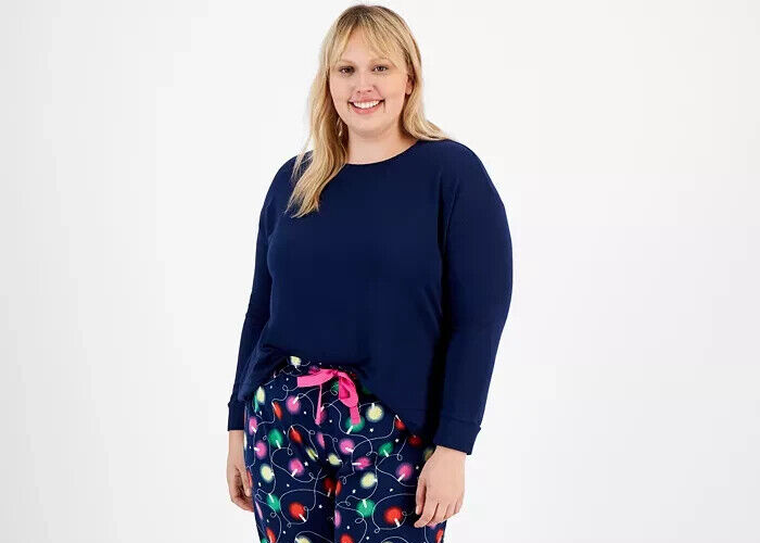 Jenni Long Sleeve Mix It Packaged Pajama Top Navy Xmas 2X | eBay