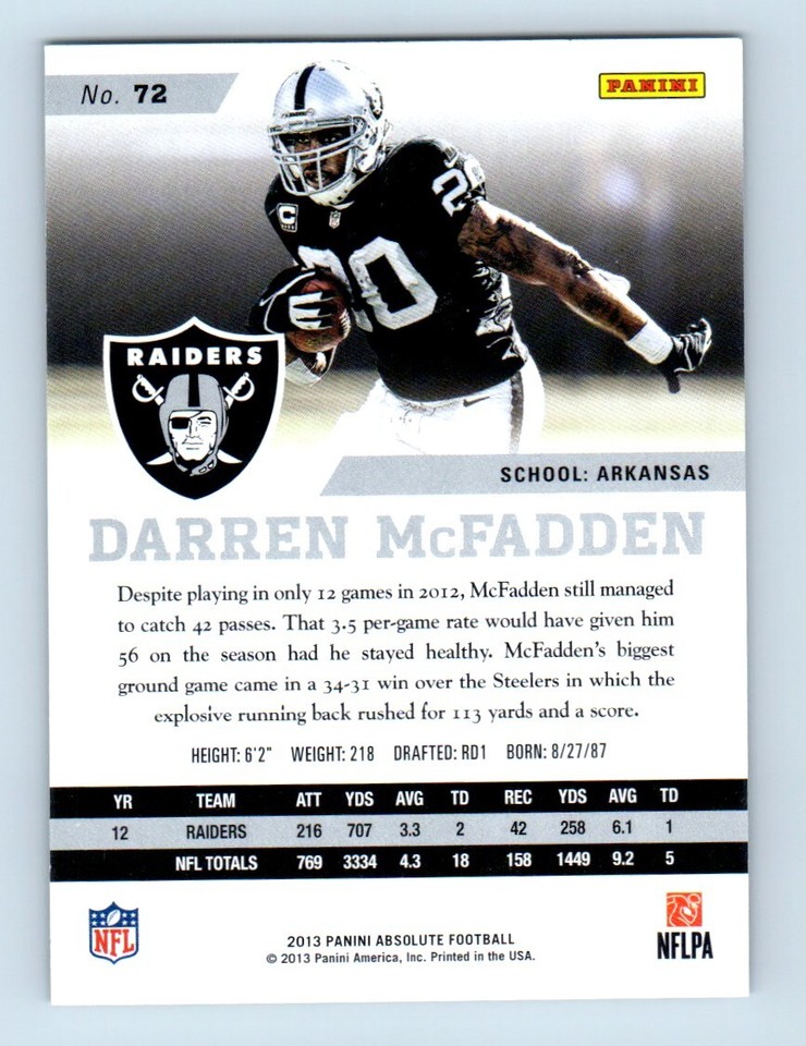 2013 Panini Absolute Darren McFadden Oakland Raiders #72 | eBay
