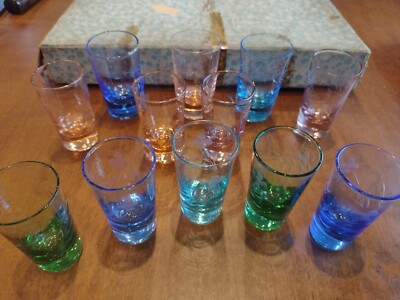 Set of 12 Vintage Handblown MCM Multi Color Shot Cordial Liqueur ...