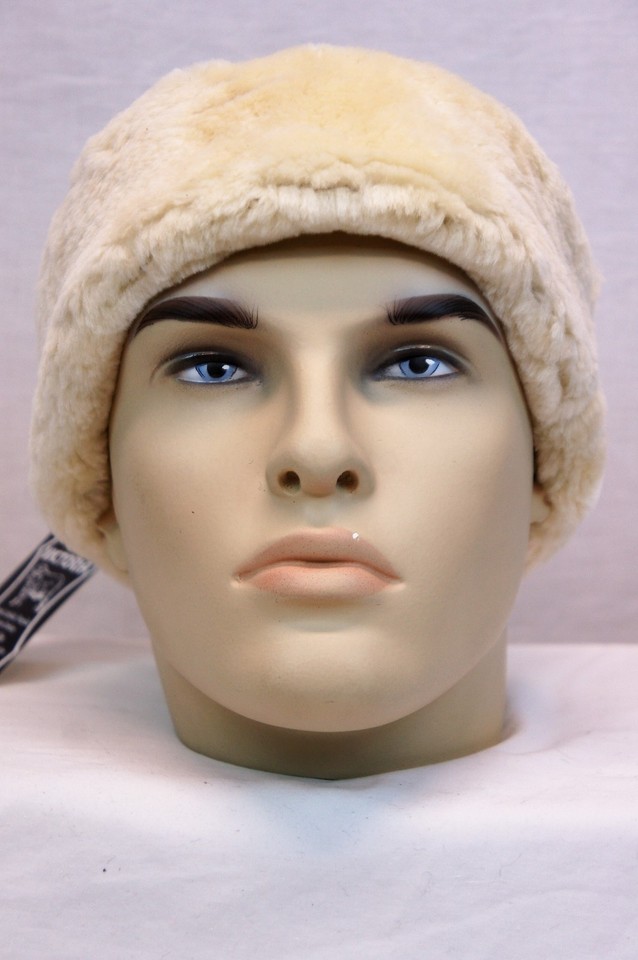 Cognac 100% Sheepskin Shearling Leather Fur Beanie Round Bucket Hat ...