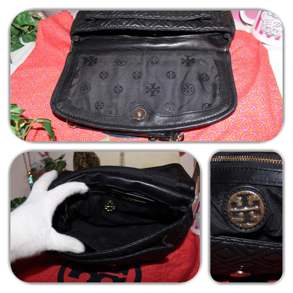 POSH TORY BURCH BLACK LEATHER FLEMING LARGE T LOGO DOUBLE GOLD CHAIN ...