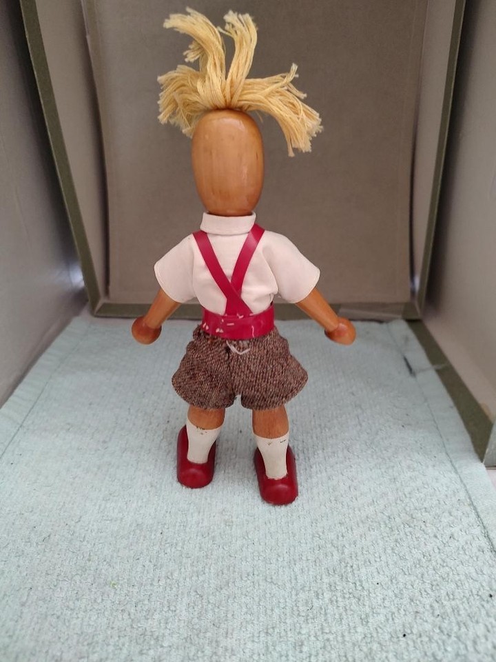 Wooden Polish Folk Peg Doll 7.5" Jointed, Red and White Orig Dress Vtg ...