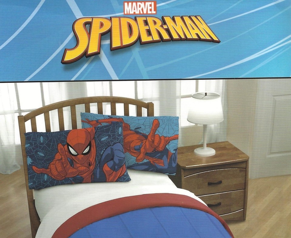 Marvel Spider-Man Reversible Pillowcase Size 20" x 30" Red Blue Set of ...