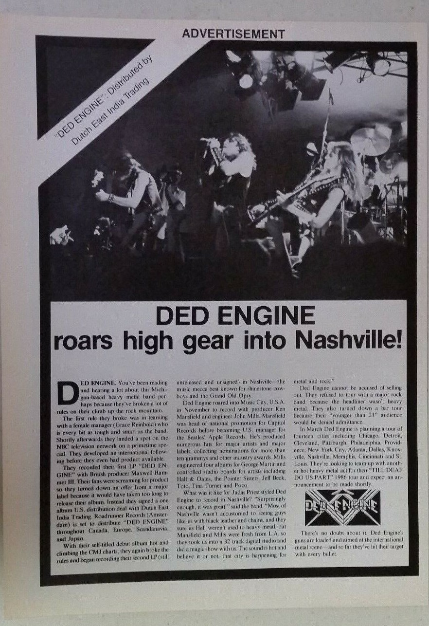 DED ENGINE "Ded Engine" ~ Vintage Magazine PRINT AD music article 1985 ...