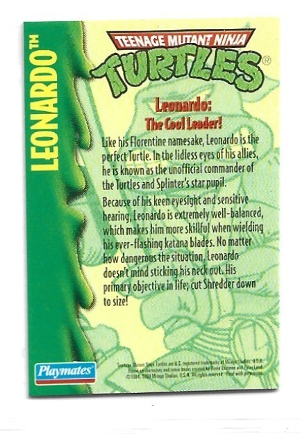 TEENAGE MUTANT NINJA TURTLES PLAYMATES MINI INSERT CARD LEONARDO TMNT ...