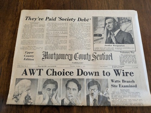 VTG Newspaper Montgomery County Sentinel 10/11/73 Awt Choice Down To ...