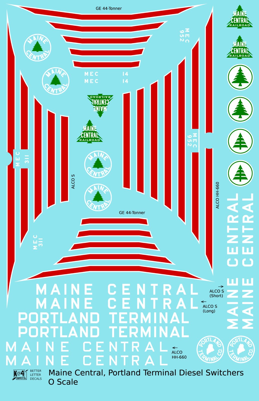 K4 O Scale Decals Maine Central Diesel Switcher Locomotive Red and ...