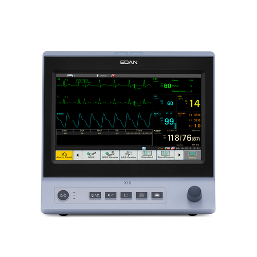 EDAN X10 10" Touch Display Patient Monitor, NIBP, SpO2, ECG, PR, Resp ...